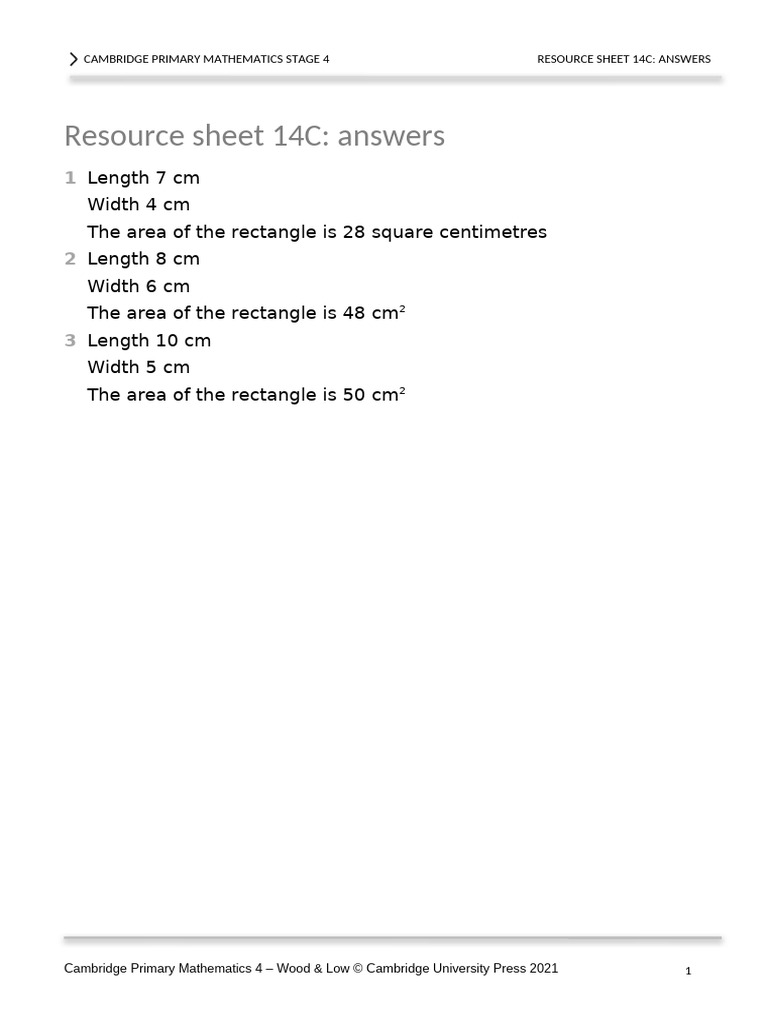 Prim Maths 4 2ed TR Resource Sheet Answers 14c | PDF