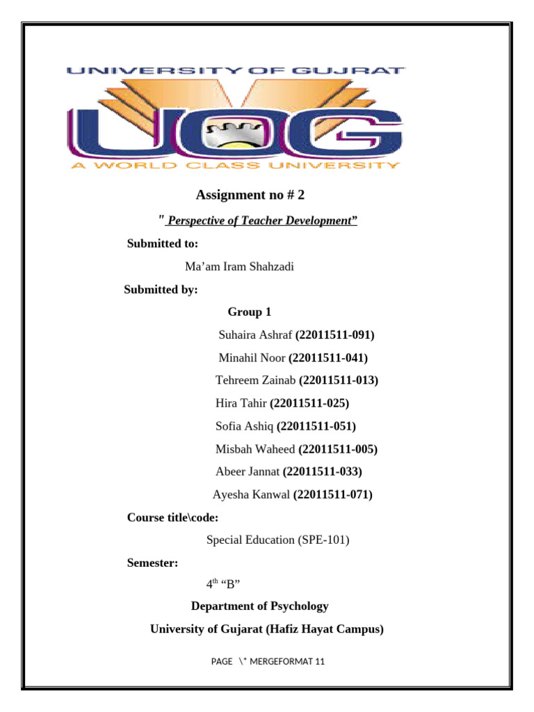 SPE 101 Assignment 2 | PDF | Teachers | Differentiated Instruction