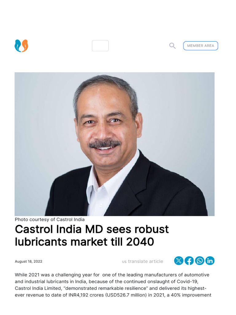 Castrol India MD: Lubricants Growth to 2040 | PDF | Electric Vehicle ...