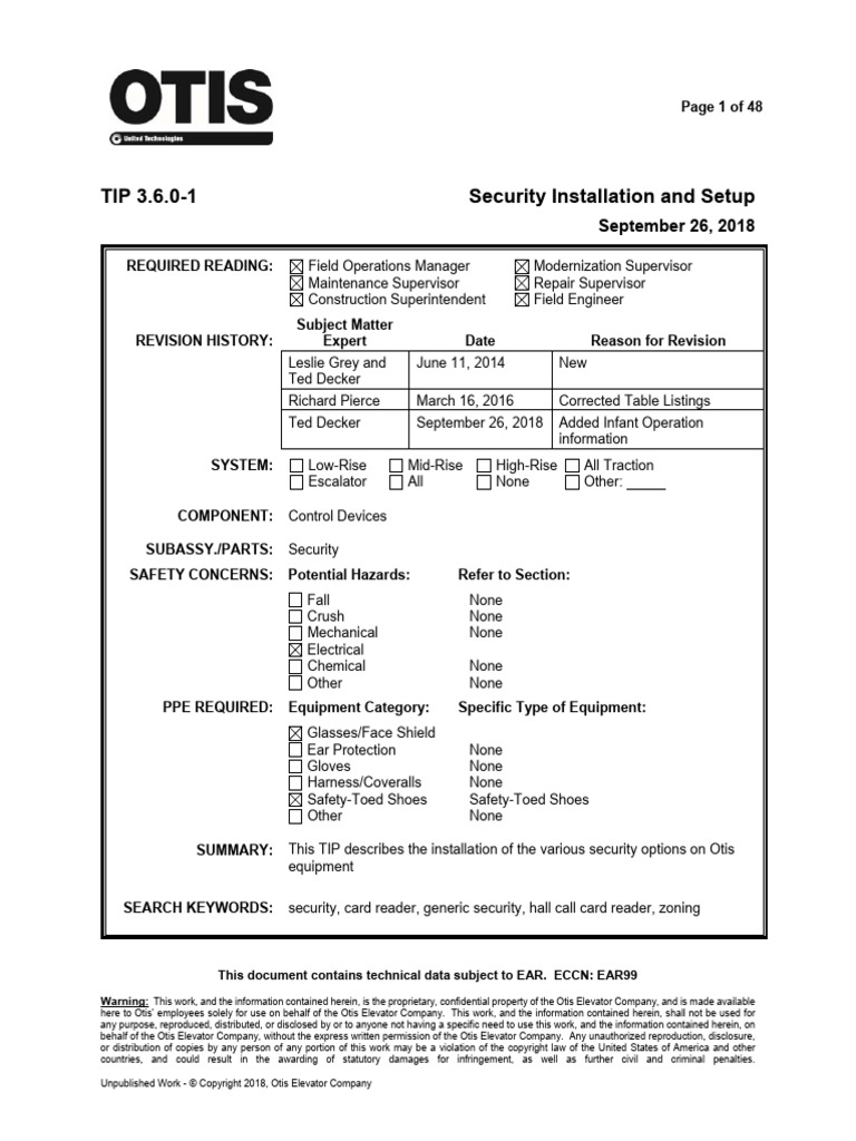 Security and Infant Control Otis | PDF | Elevator | Input/Output