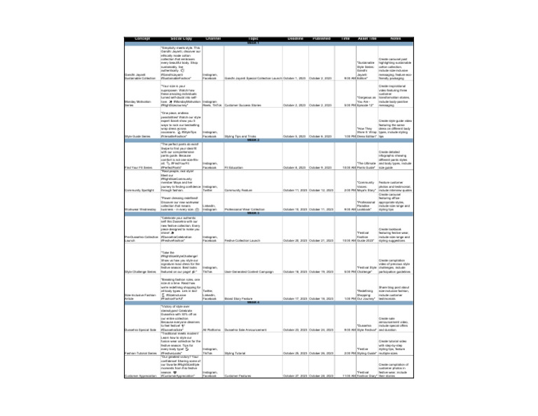 Subham Suchintan - 23202314 - Section D - DSMM Assignment Social Media Calendar | PDF | Fashion