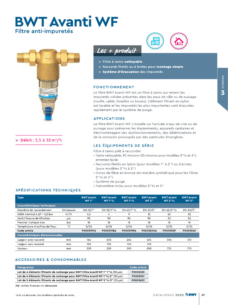 Fiche Technique Filtre Avanti WF | PDF