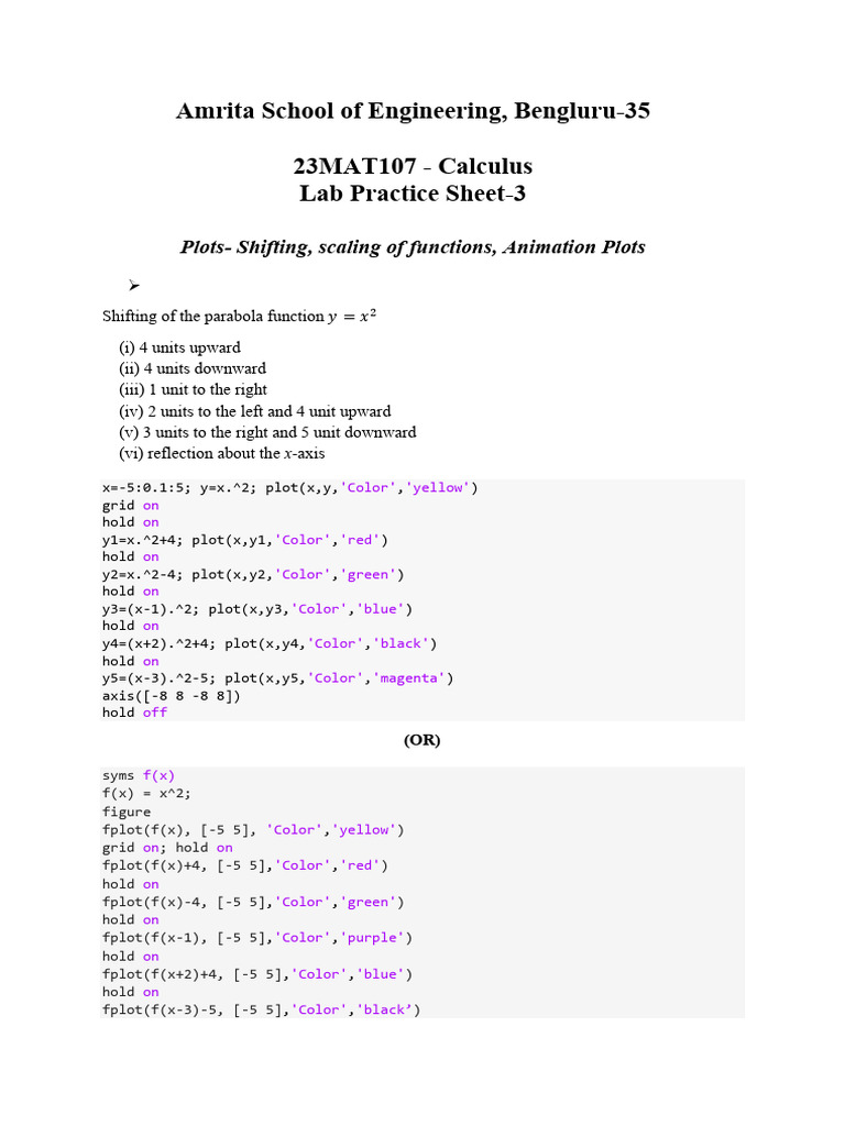 23MAT107 Calculus Lab3 | PDF | Coordinate System | Geometry
