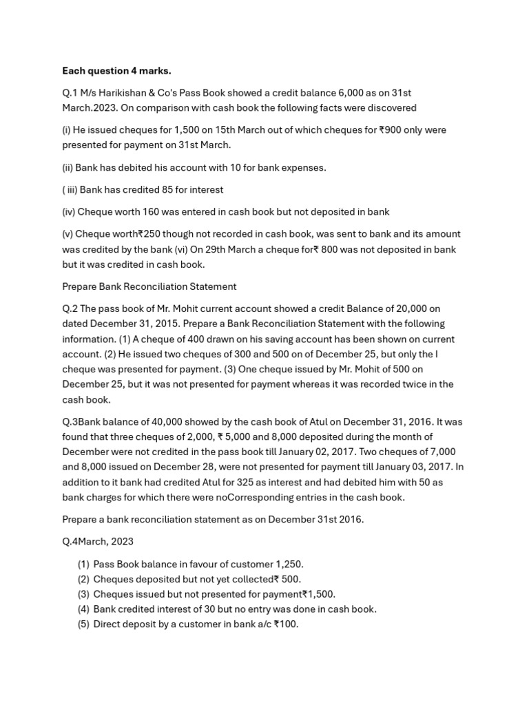 Bank Reconciliation Test | PDF