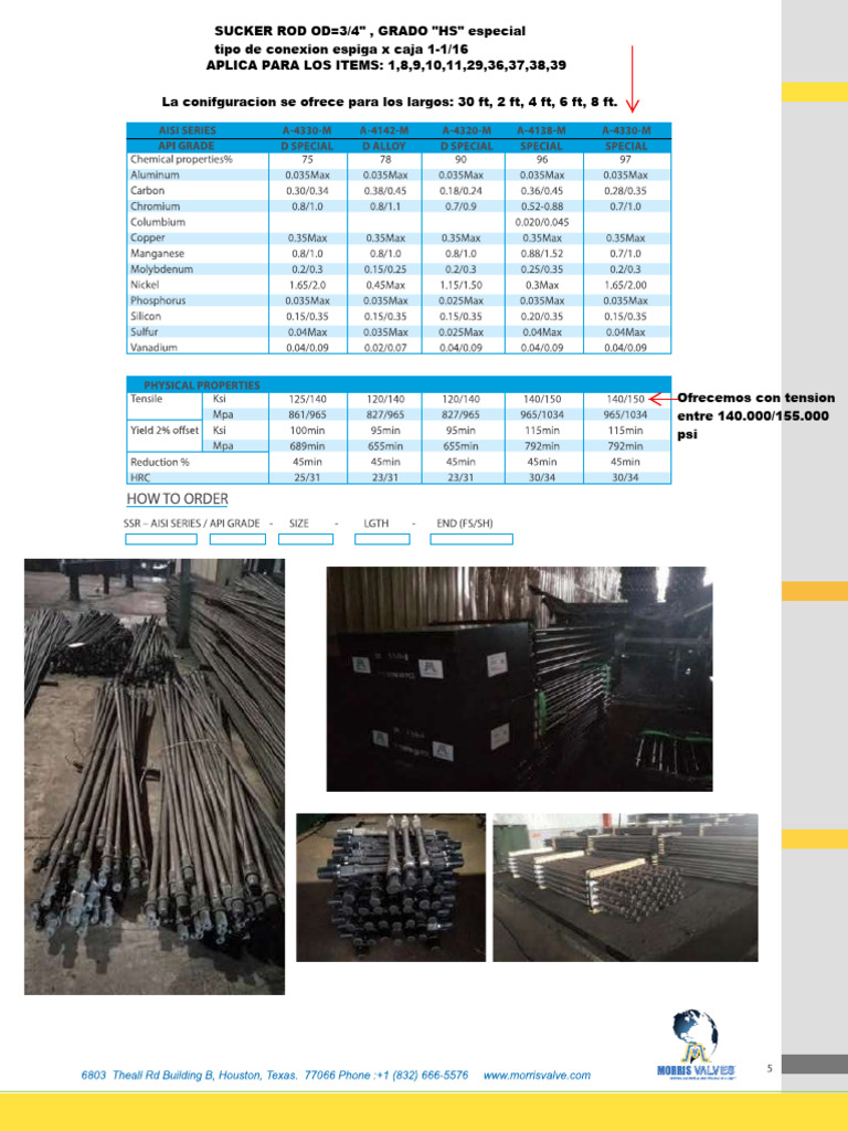 Tech. Specs Steel Sucker Rods, Morris | PDF