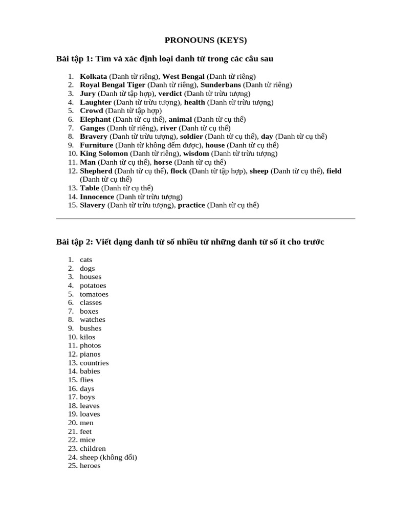 PRONOUNS Exs Keys | PDF