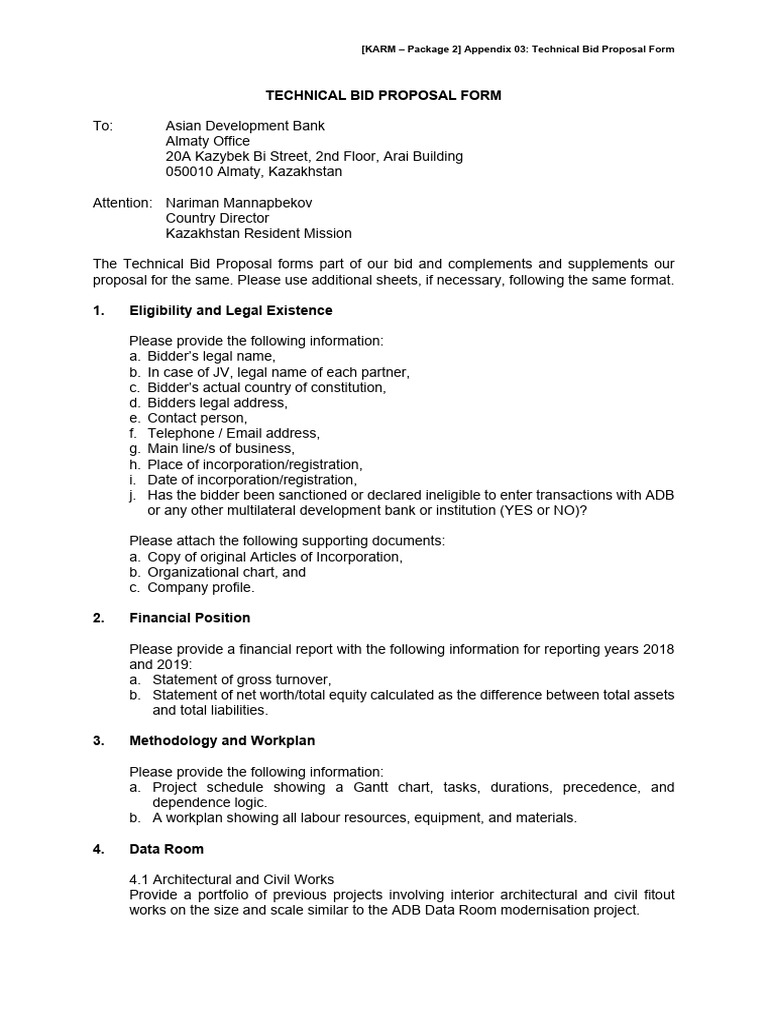 KARM Package 2 Appendix 03 Technical Bid Proposal Form | PDF