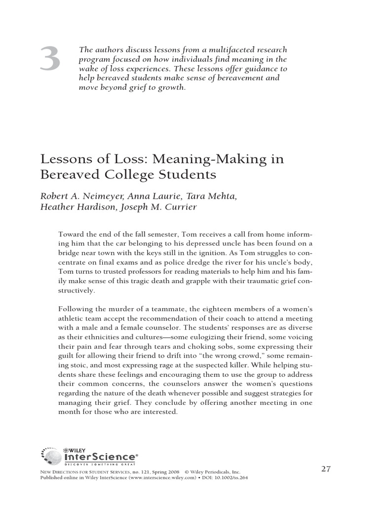 New Drctns For Student Srvcs - 2008 - Neimeyer - Lessons of Loss ...