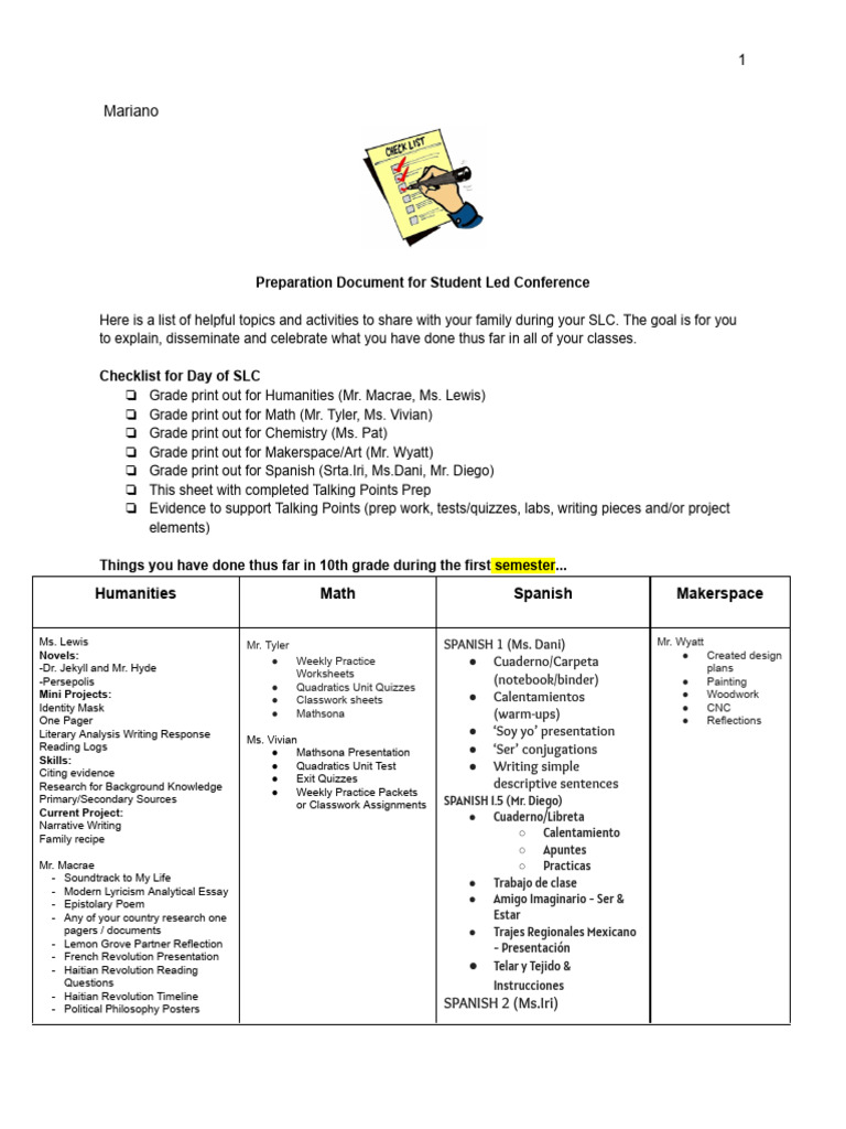 Mariano Anaya Reyes - SLC Prep Document 10th Grade - 2024-2025 (Macrae ...