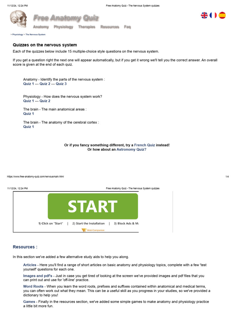 Ee Anatomy Quiz - The Nervous System Quizzes | PDF | Anatomy | Quiz