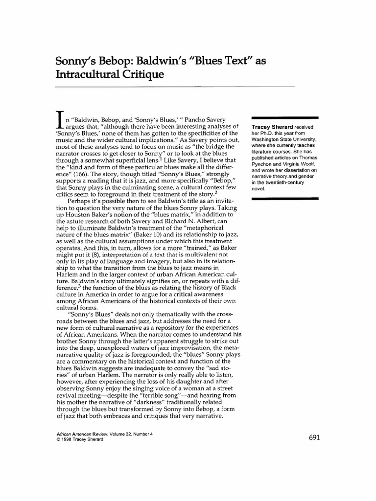 Sherard Sonnys Bebop Baldwins Blues Text | PDF