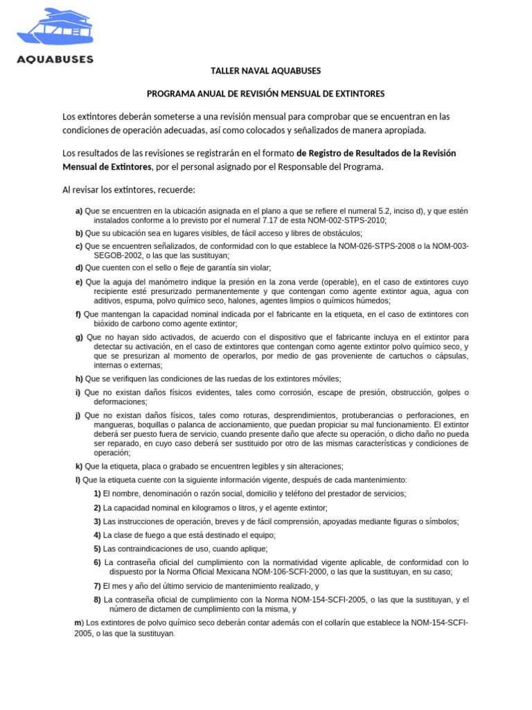Programa Anual Revision de Extintores y Formato | PDF | Materiales