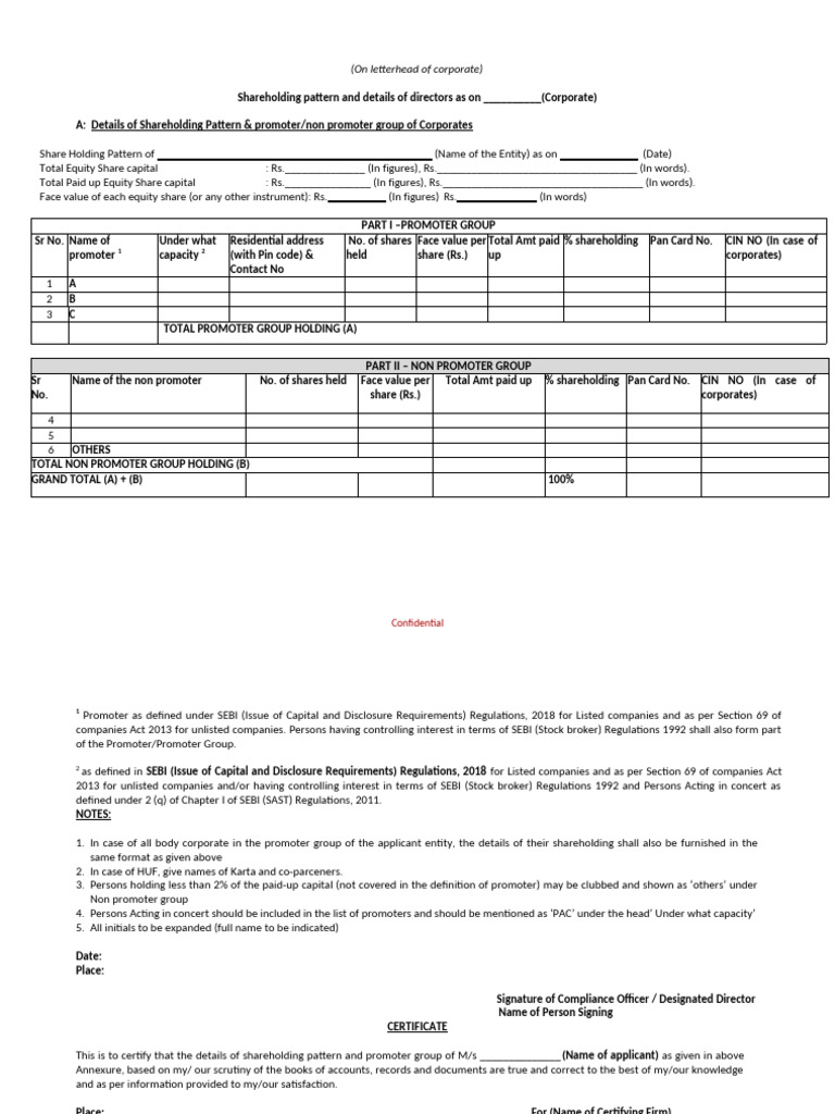 Certificate by CA - CS - Shareholding Pattern and Director Details ...