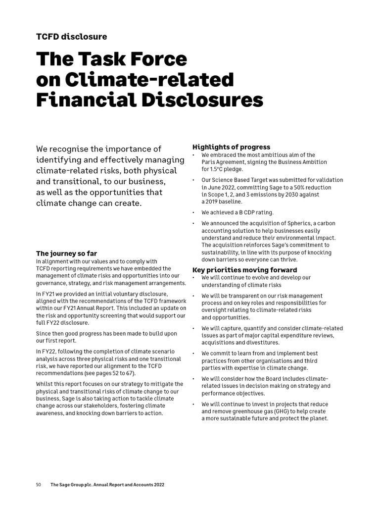 Sage TCFD From Annual Report 2022 | PDF | Risk | Climate Change