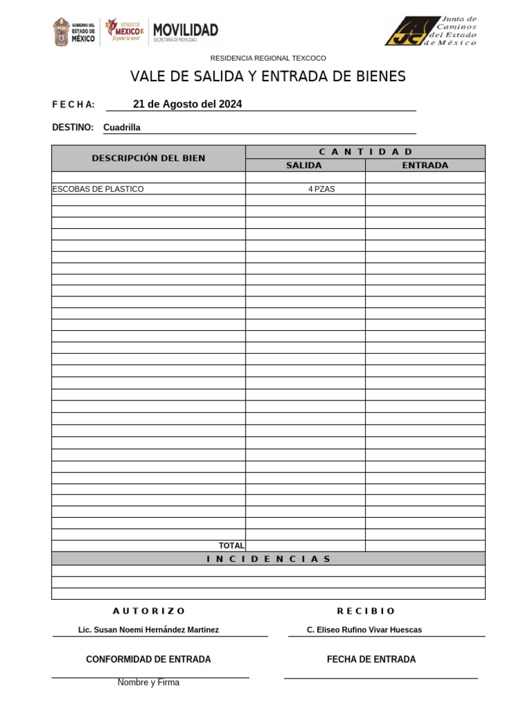 Vales De Salida Pdf
