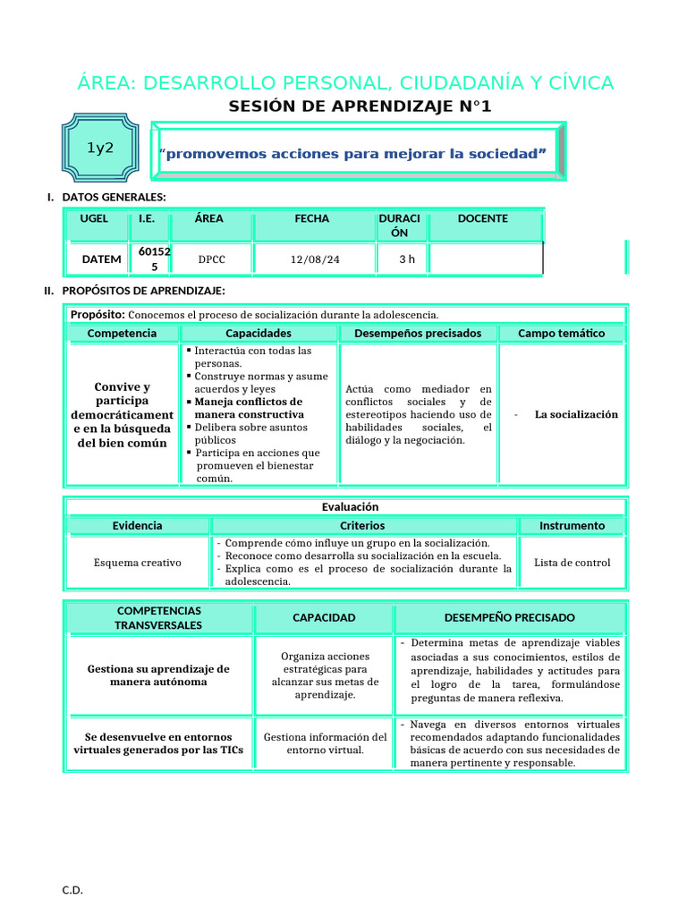 2° Sesión de Aprendizaje Sesión7-Sem.4-Exp.1 - DPCC | PDF | Aprendizaje | Socialización