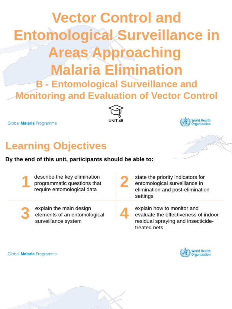 WHO MOOC Vector Control and Entomological Surveillance Unit 4B | PDF | Malaria | Medical Specialties