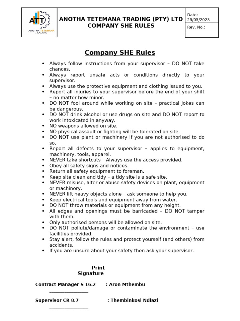 SHE Rules Safety Guidelines | PDF