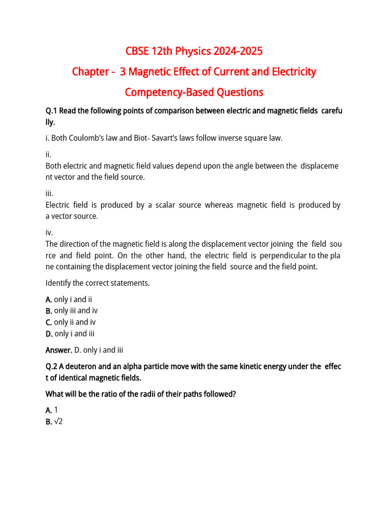 Class 12 Physics Unit 3 Magnetic Effect | PDF | Magnetic Field | Dipole