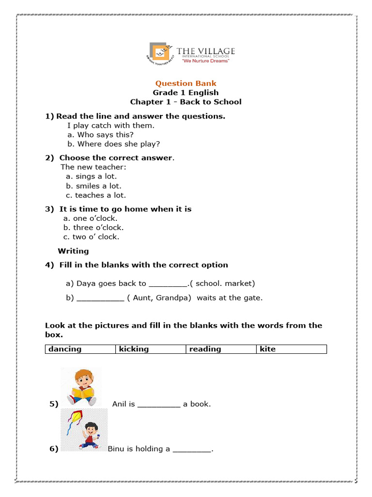 Question Bank, Gr1 Eng Chapter1 | PDF | Language Arts & Discipline ...