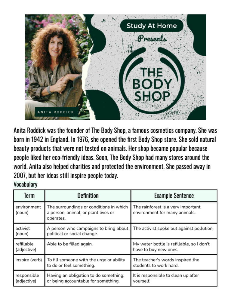 Anita Roddick Was The Founder of The Body Shop, A Famous Cosmetics ...