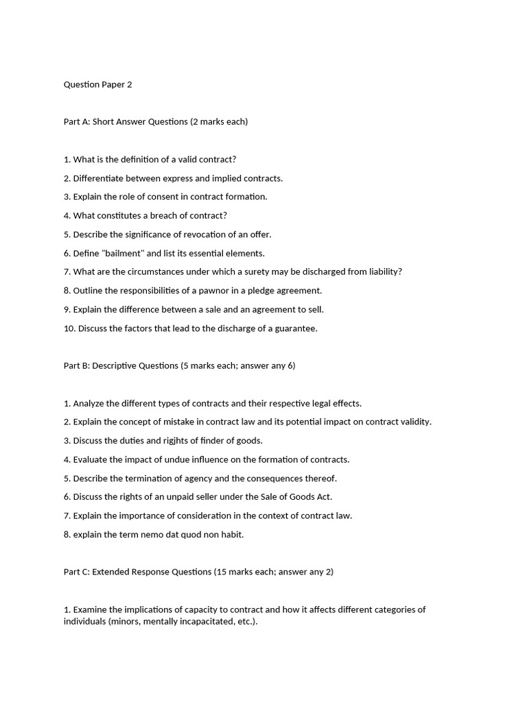 Business Law Question Paper 2024 | PDF