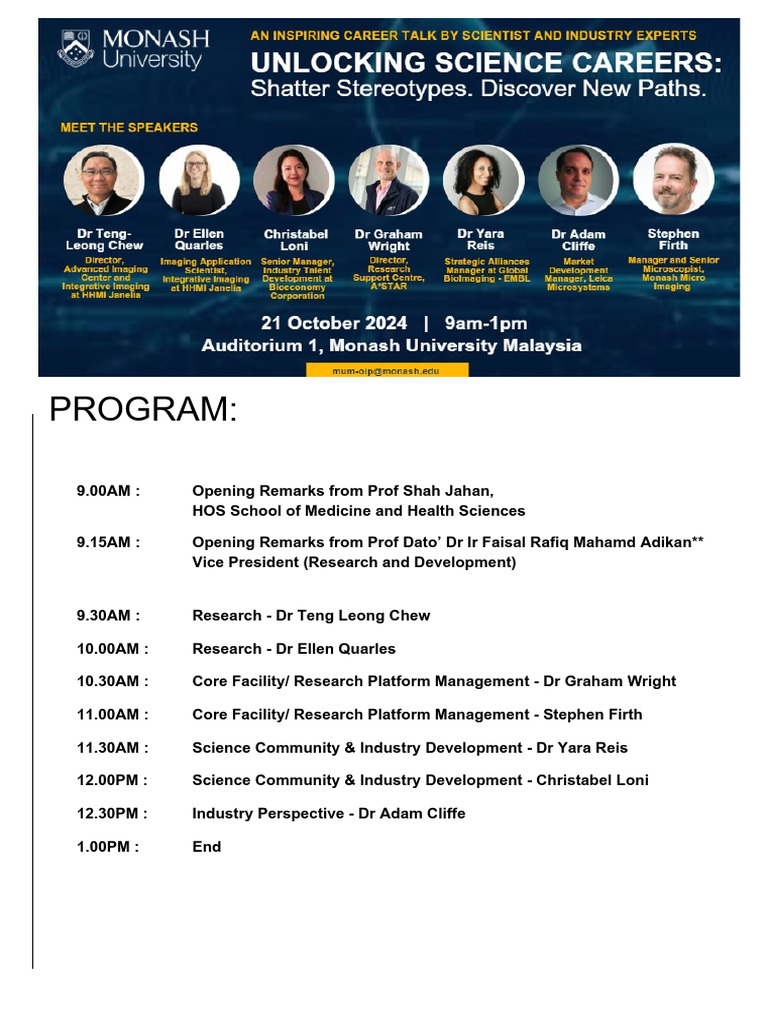 Career Talk Program Schedule and Speaker Bio | PDF | Microscopy | Biology