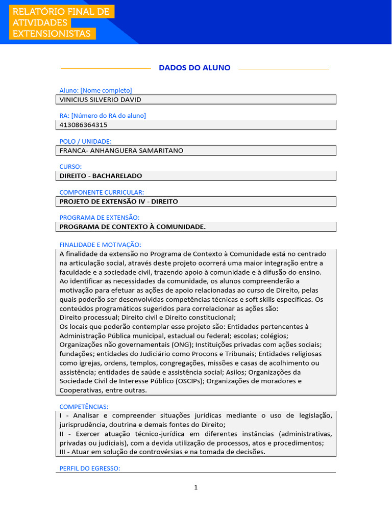 Relatorio Final Vinicius Silverio David | PDF | Mediação | Aprendizado