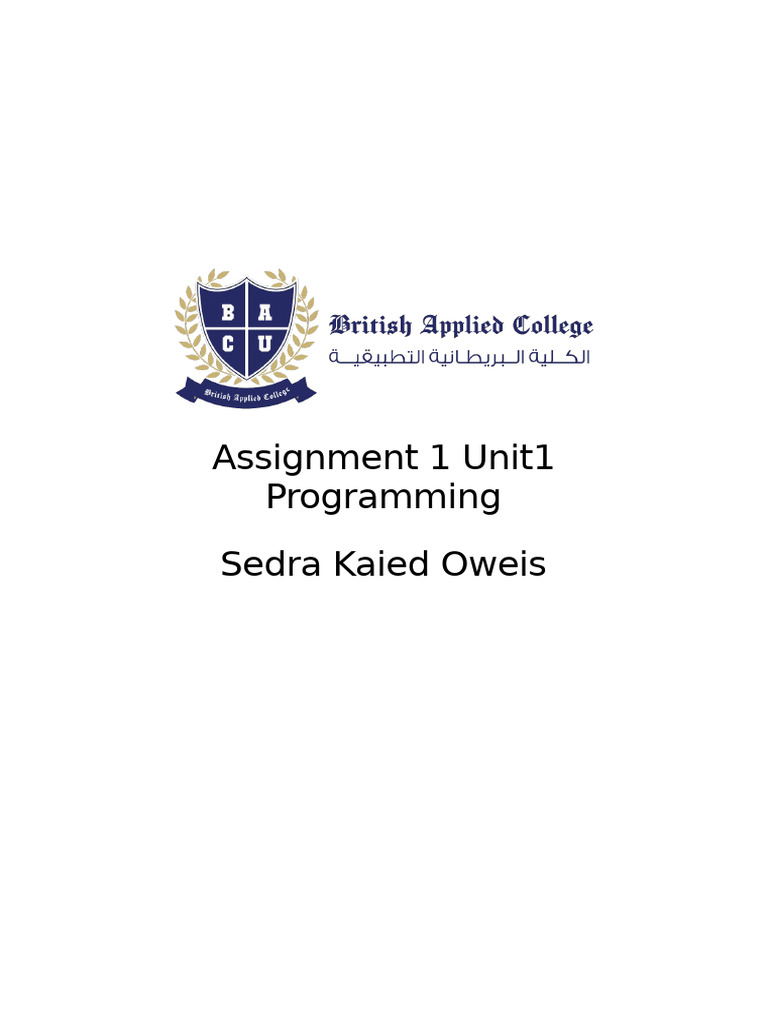 Assignment 1 Unit1 Programming Pdf Object Oriented Programming Computer Programming 