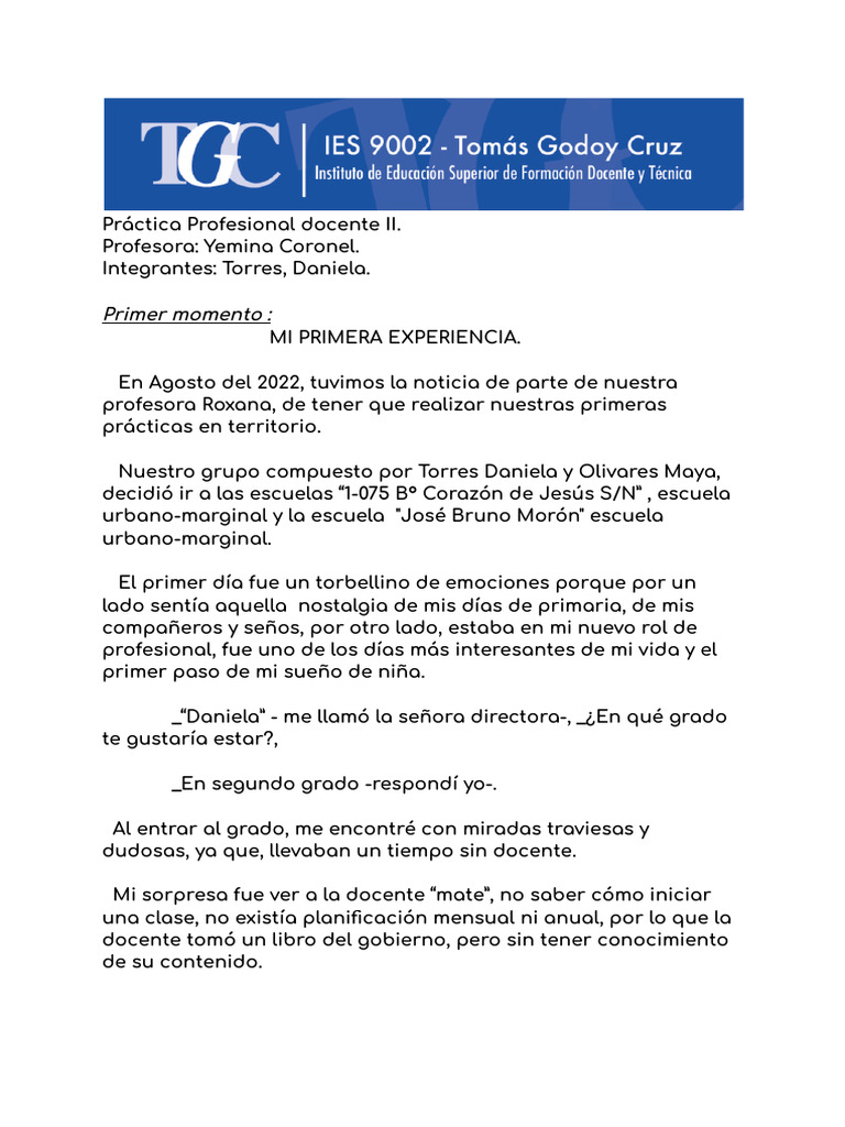 Practica Docente, TP1 | PDF | Maestros | Enseñando