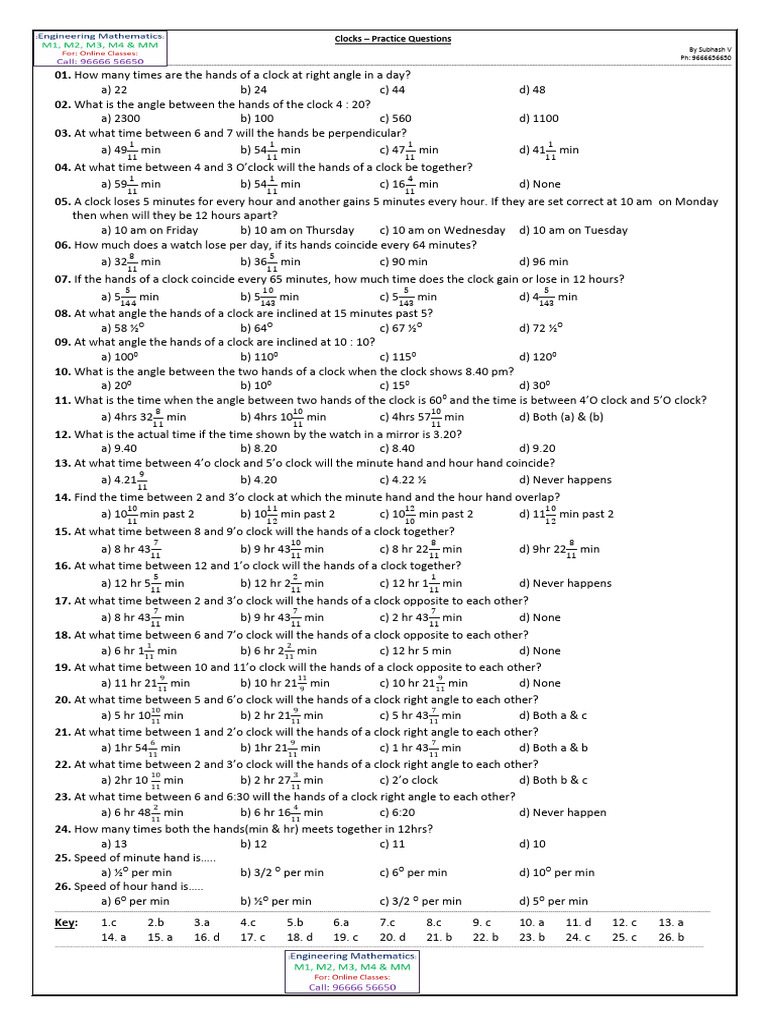 Clocks and Cubes - Practice Questions | PDF