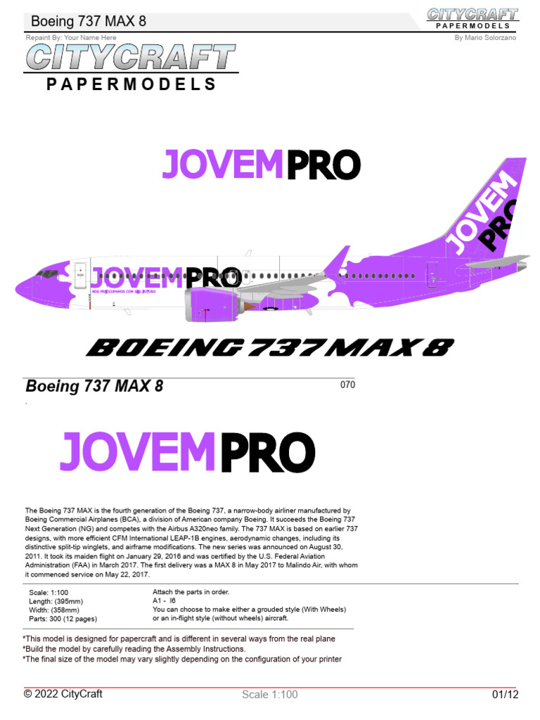 Boeing 737 MAX 8 Papercraft Model | PDF | Jet Aircraft | Aviation