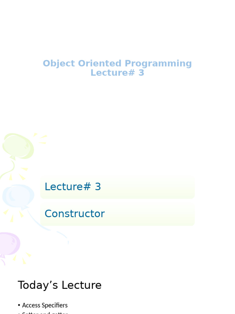 Lecture 3 | PDF | Constructor (Object Oriented Programming) | Programming