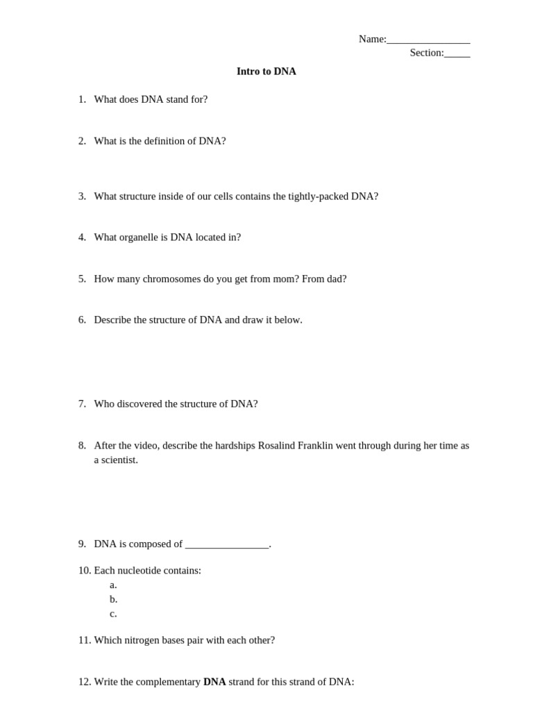 Intro To DNA Guided Notes | PDF | Games & Activities | Science ...