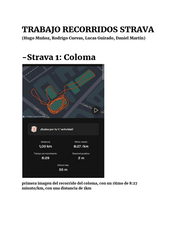 TRABAJO RECORRIDOS STRAVA (Hugo Muñoz, Rodrigo Cuevas, Lucas Guirado, Daniel Martín) | PDF