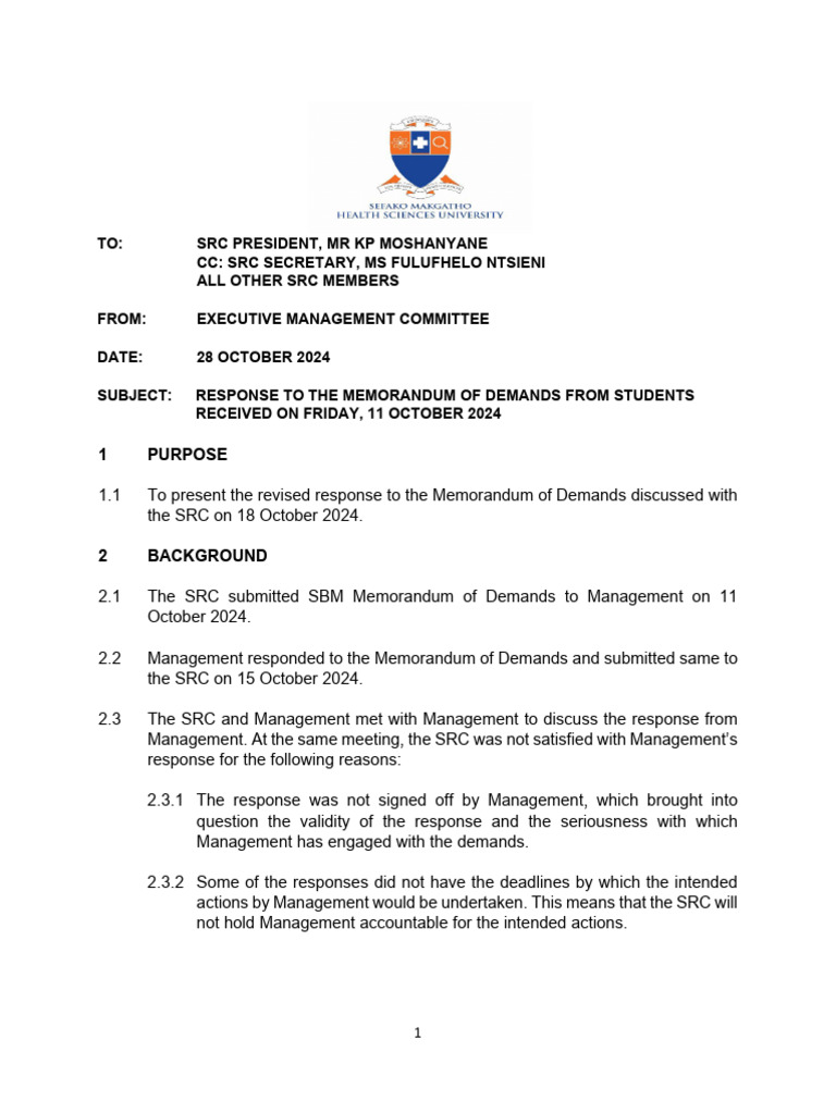 STUDENTS MEMO OF DEMANDS - 20241028 - Reg - Final - 2 | PDF | Memorandum | Computer Network