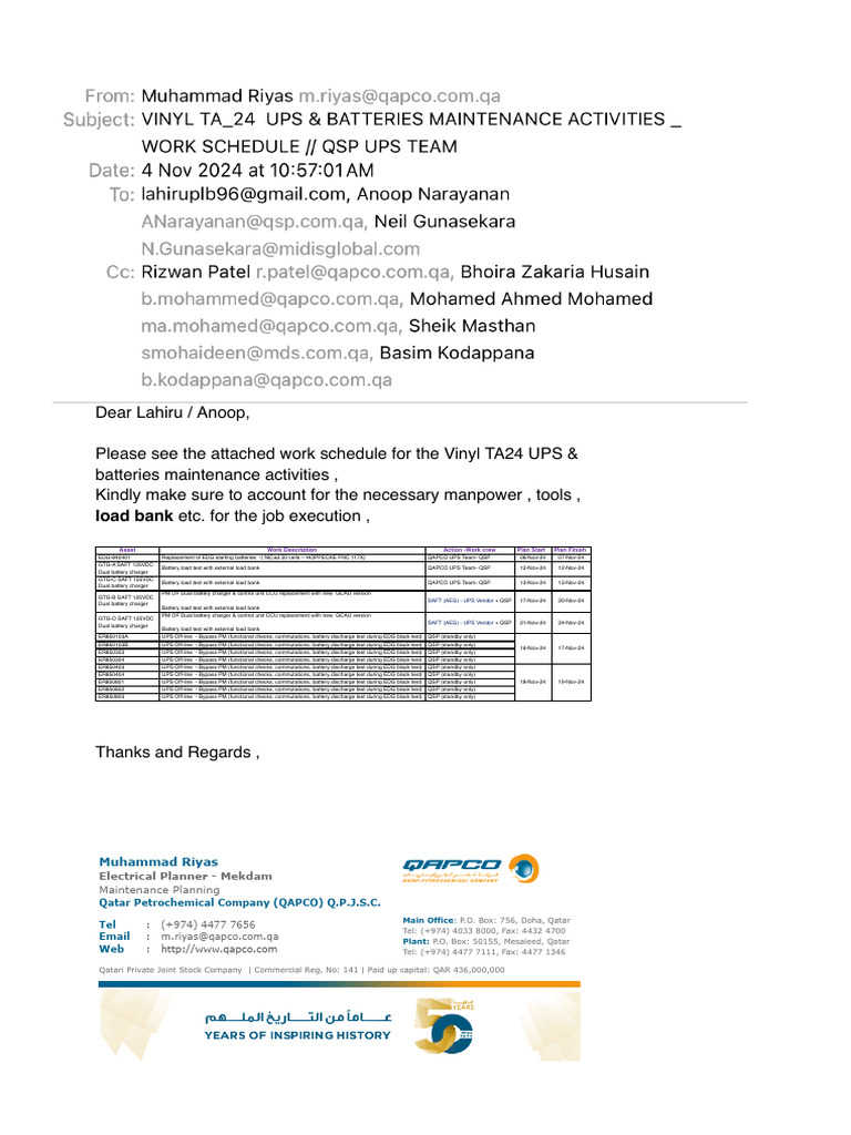 Vinyl Ta - 24 Ups & Batteries Maintenance Activities - Work Schedule ...