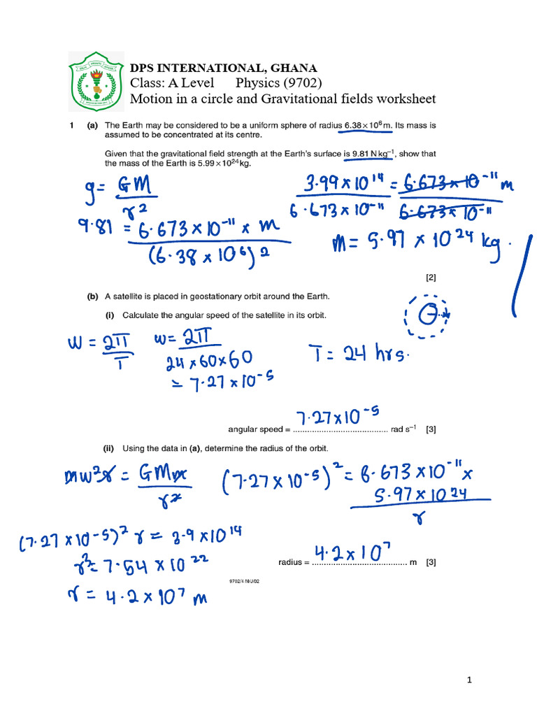 Circular and Gravitation Field Worksheet | PDF | Teaching Methods & Materials | Technology ...