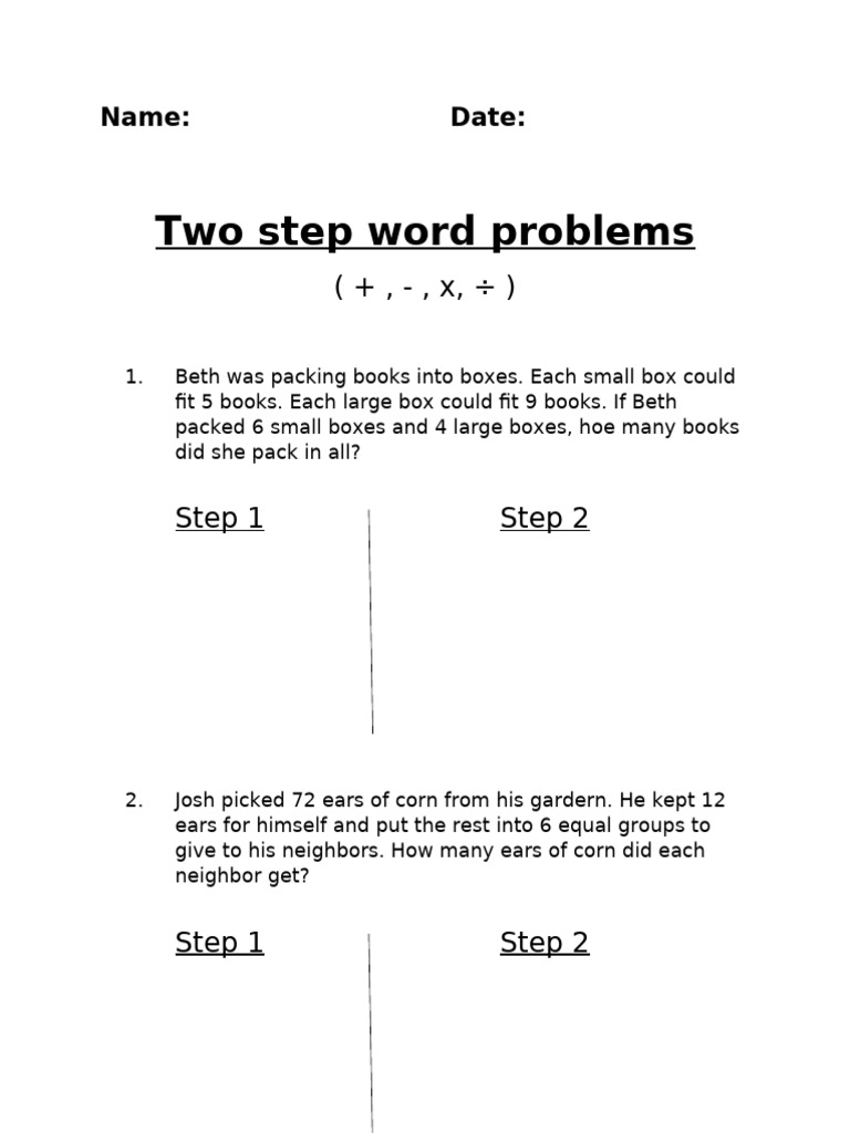 Two Step Word Problems All Operations | PDF
