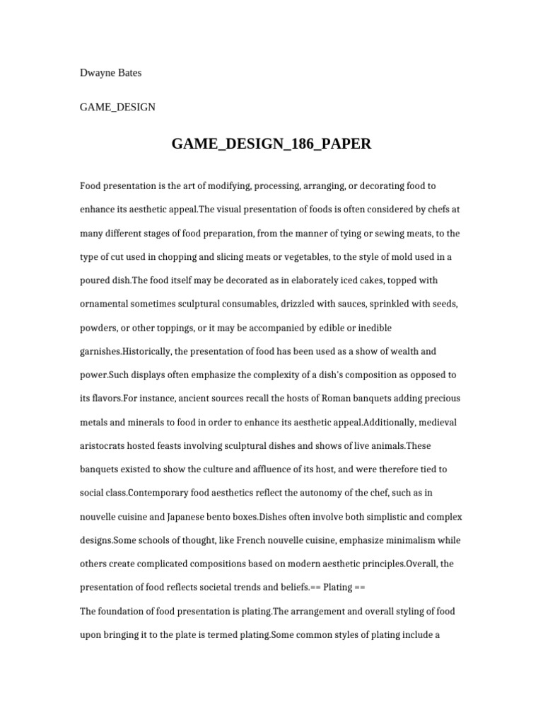 GAME_DESIGN_186_PAPER | PDF | Foods | Cooking