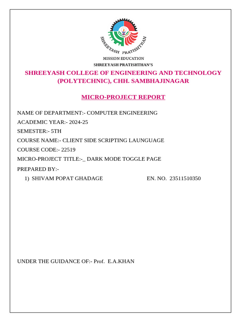 Microproject Report Format | PDF | Html | Html Element