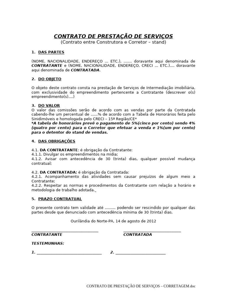 Contrato de Stand de Vendas Imobiliárias | PDF
