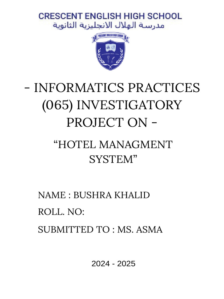 Hotel Management System Project Report | PDF
