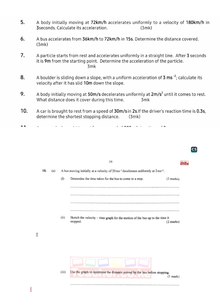 Form 3 Linear Motion Assignment | PDF