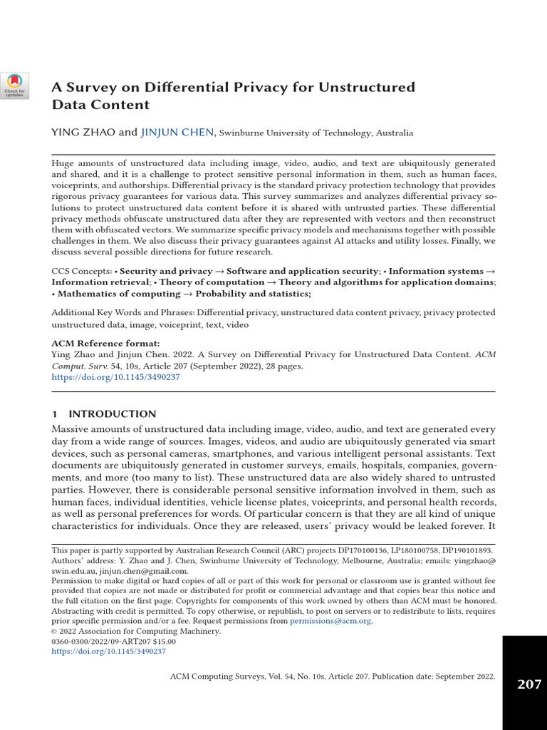 A Survey On Differential Privacy For Unstructured Data Content | PDF ...