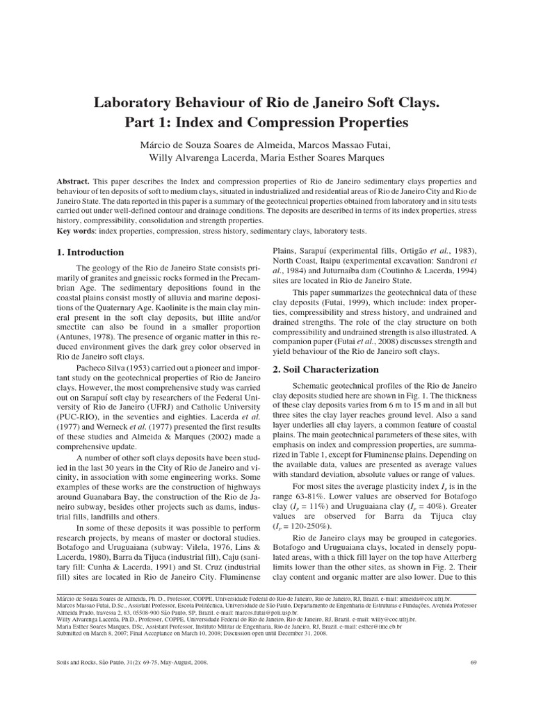 Laboratory Behaviour of Rio de Janeiro Soft Clays. Part 1: Index and ...