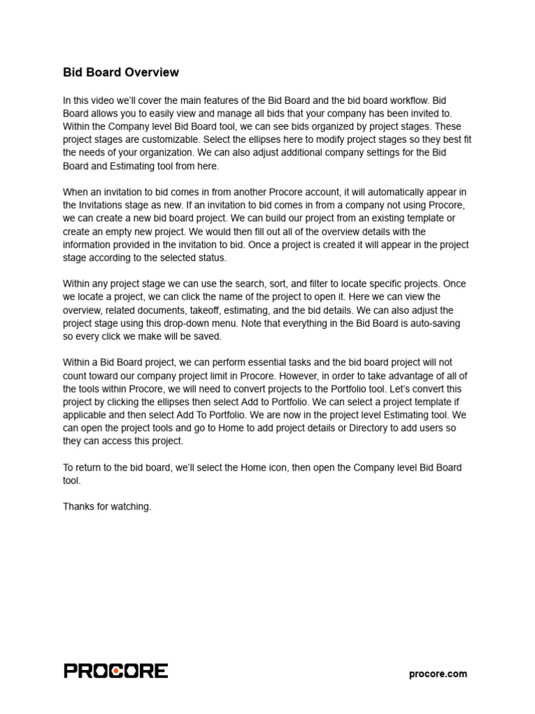 Bid Board Bid Board Overview | PDF