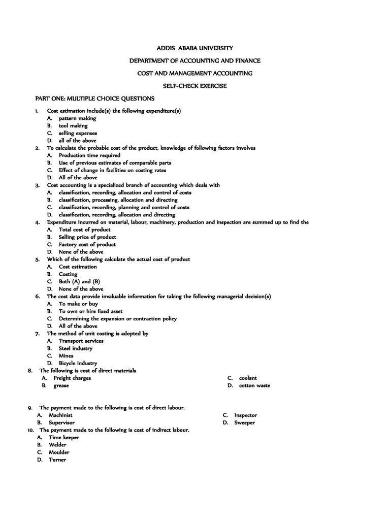 Self Check Exercises | PDF | Cost Of Goods Sold | Cost Self Check Exercises | PDF | Cost Of Goods Sold | Cost