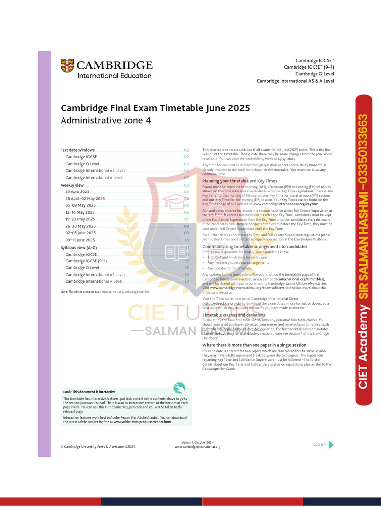 Cambridge Exam Timetable June 2025 - CIET Salman Hashmi | PDF ...