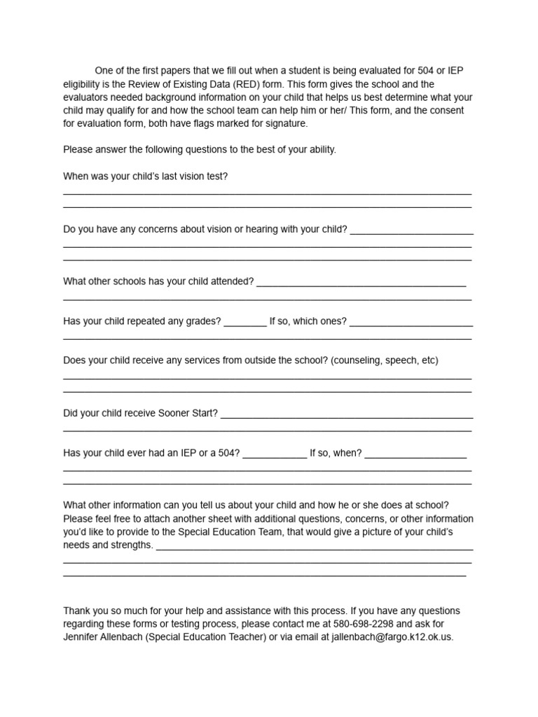 1 Sped - Student Info Form | PDF | Individualized Education Program ...